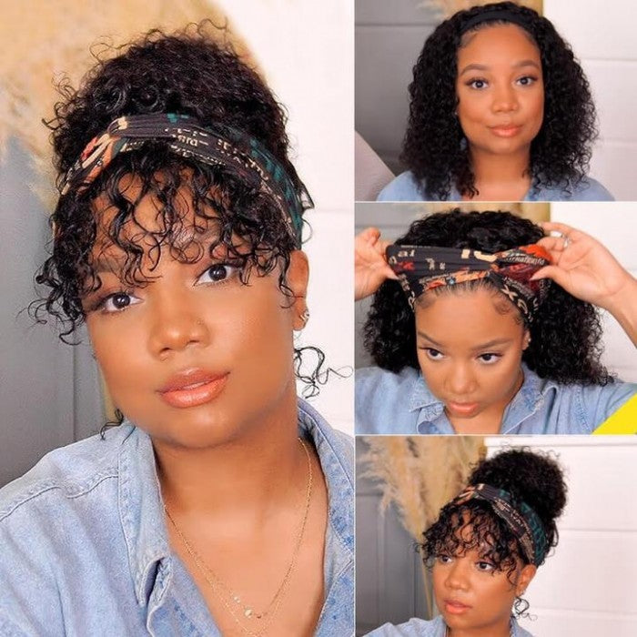 SVT Headband Short Bob Curly Wave 180% Density Human Hair Glueless Wig ...