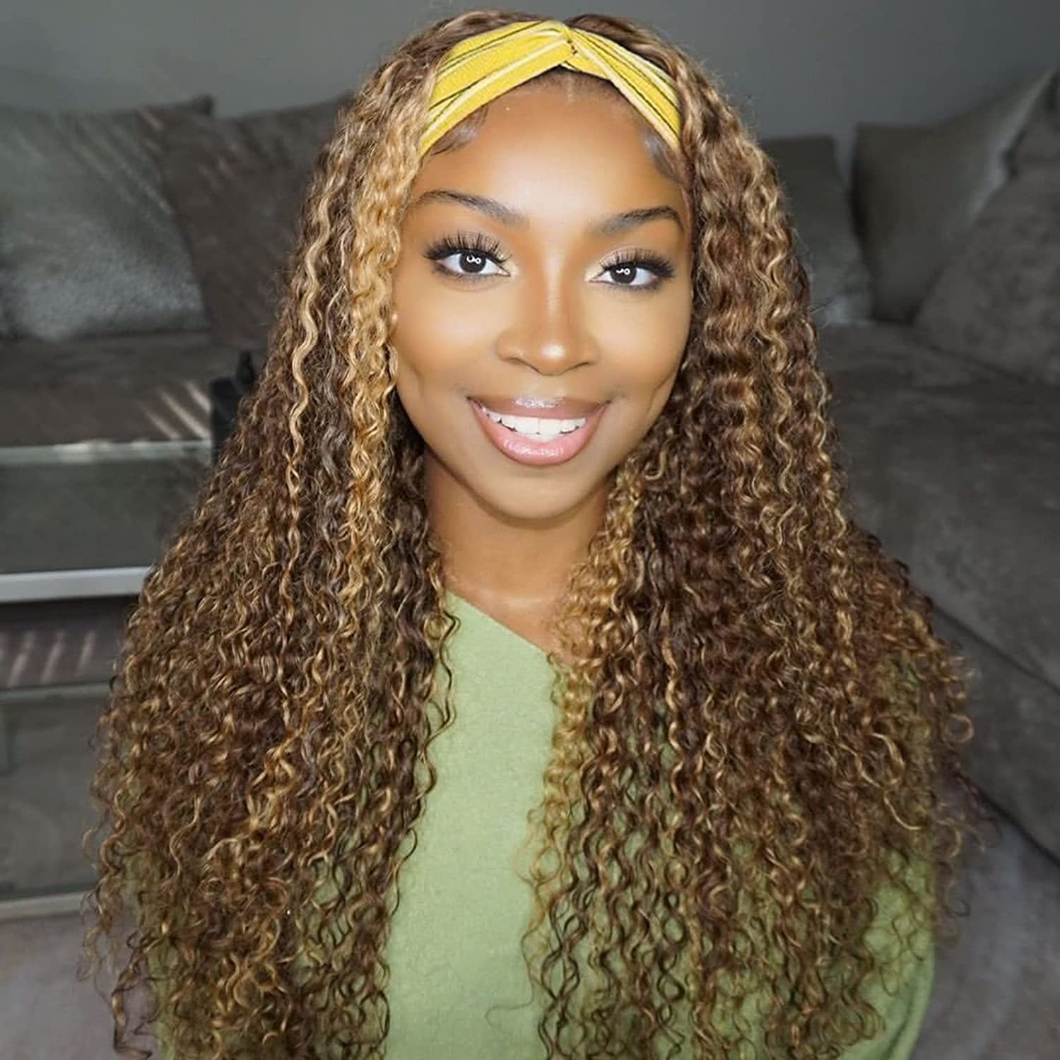 SVT Highlight Deep Wave Glueless Headband Wig Color 4/27 Human Hair 18 ...